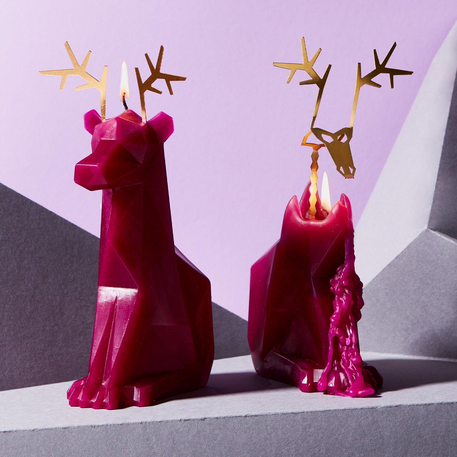 PyroPet Reindeer Skeleton Candle – Burgundy Unscented Geometric Holiday Candle – The Pagan Grimoire
