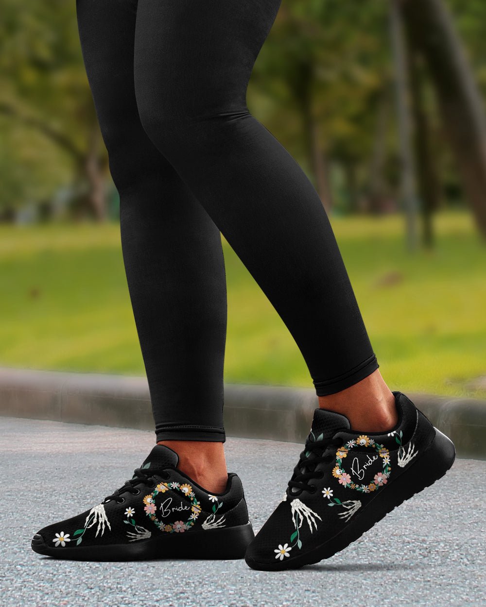 Goth Boho Bride Lace-Up Mesh Sneakers | Skeleton Floral Wedding Shoes ...