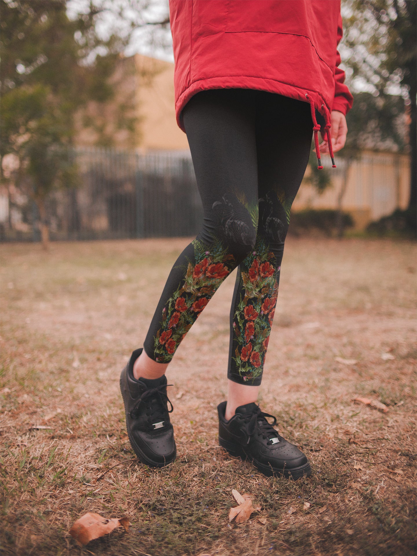 Crimson Raven Leggings | Red Floral Gothic Leggings with Hidden Raven ...