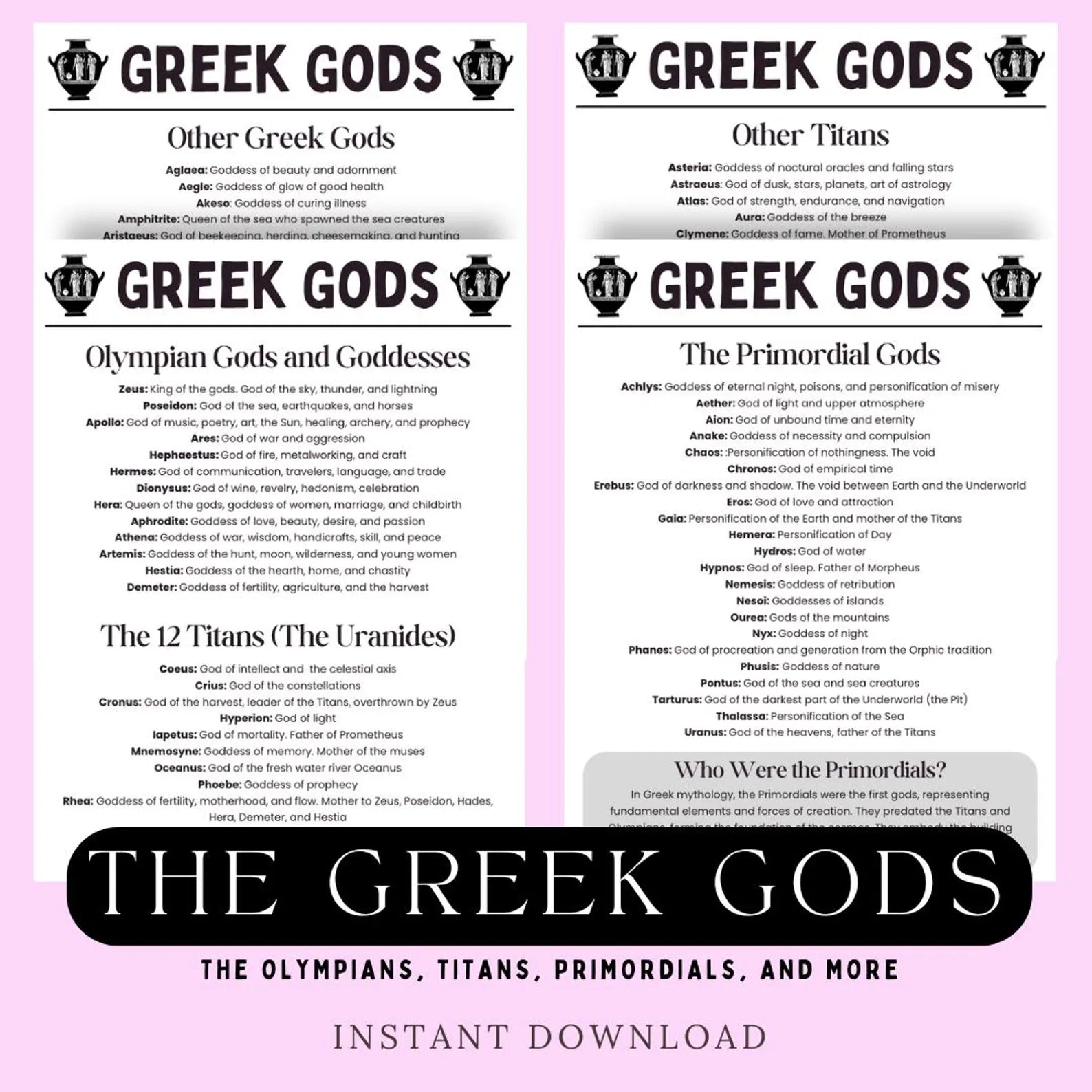 Printable Greek Gods Guide – Olympians, Titans & Deities Explained ...