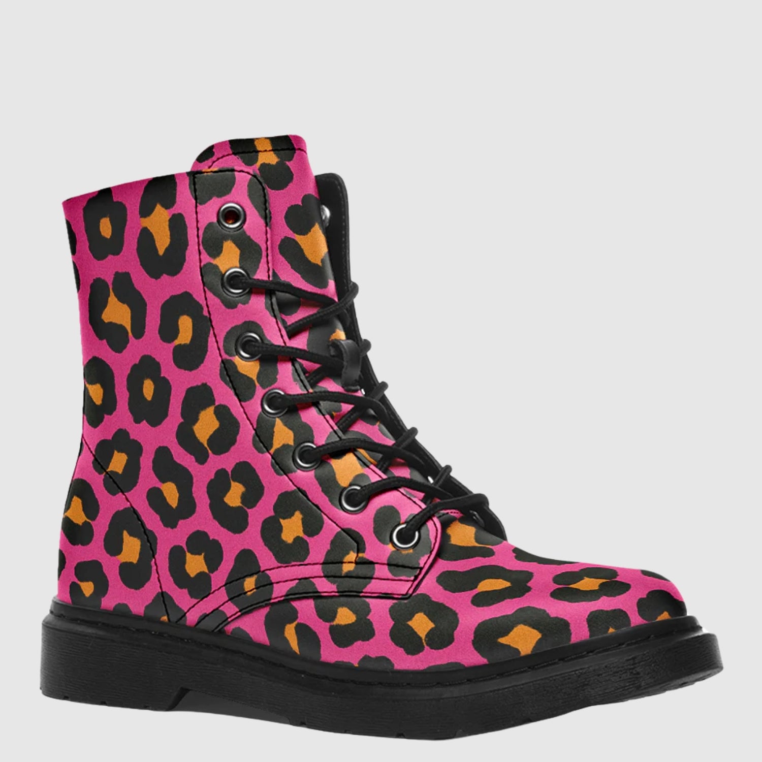 Pink Leopard Combat Boots – Hot Pink Vegan Leather Platform Boots – The ...