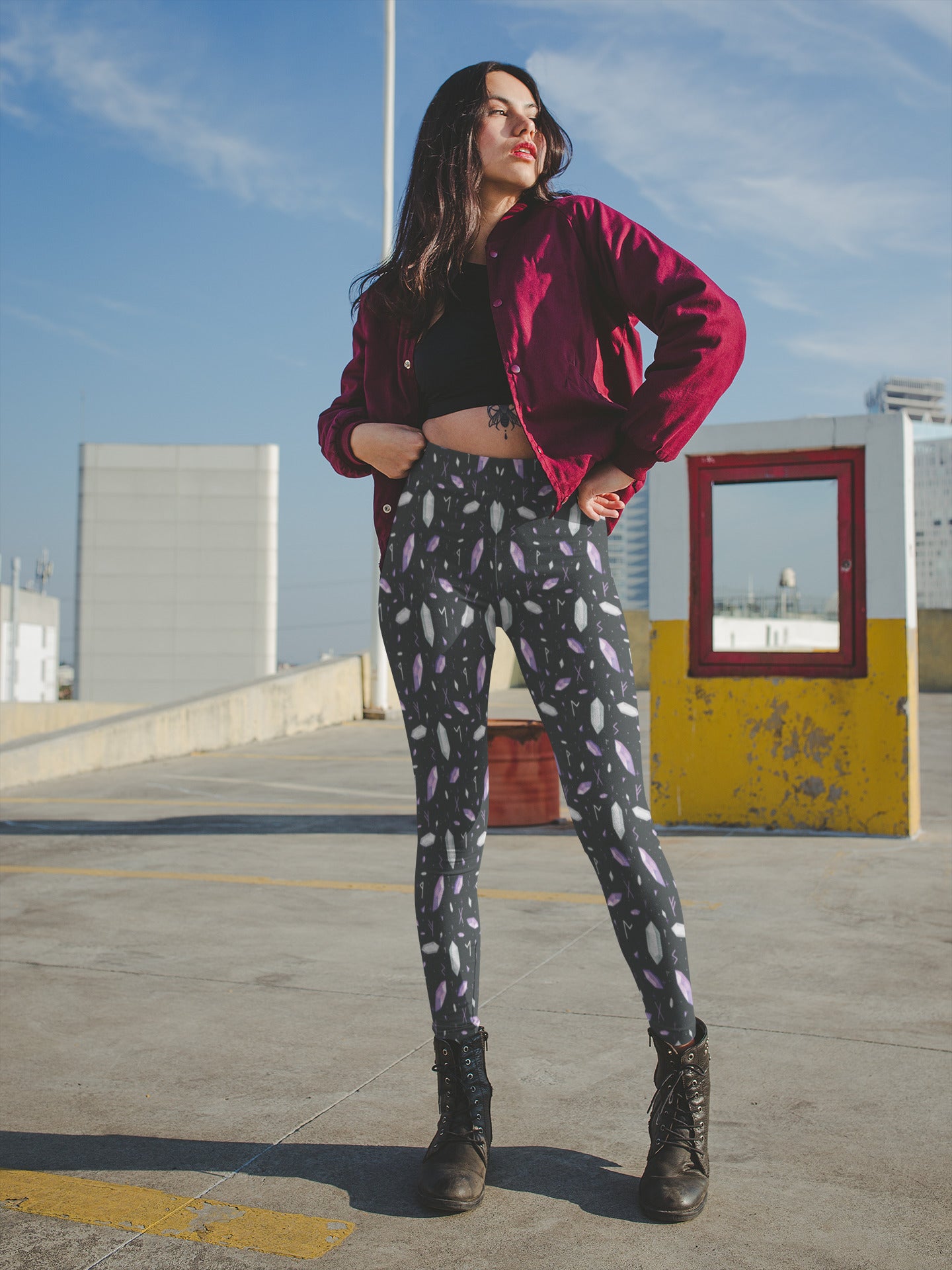 Runic Magic Leggings - Crystal and Rune Print Witchy Leggings for ...