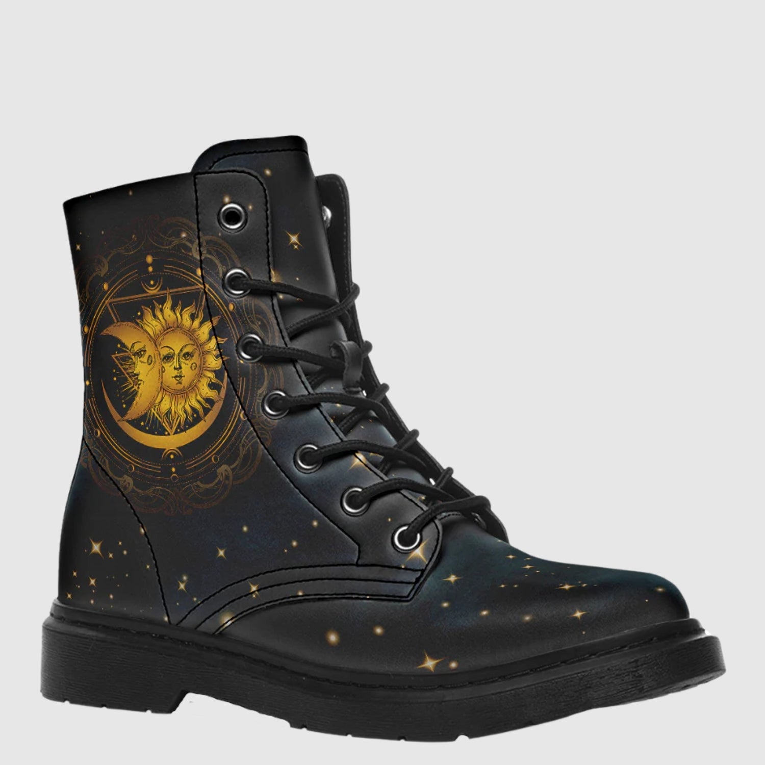 Sun, Moon, and Stars Combat Boots | Celestial Vegan Leather Festival ...