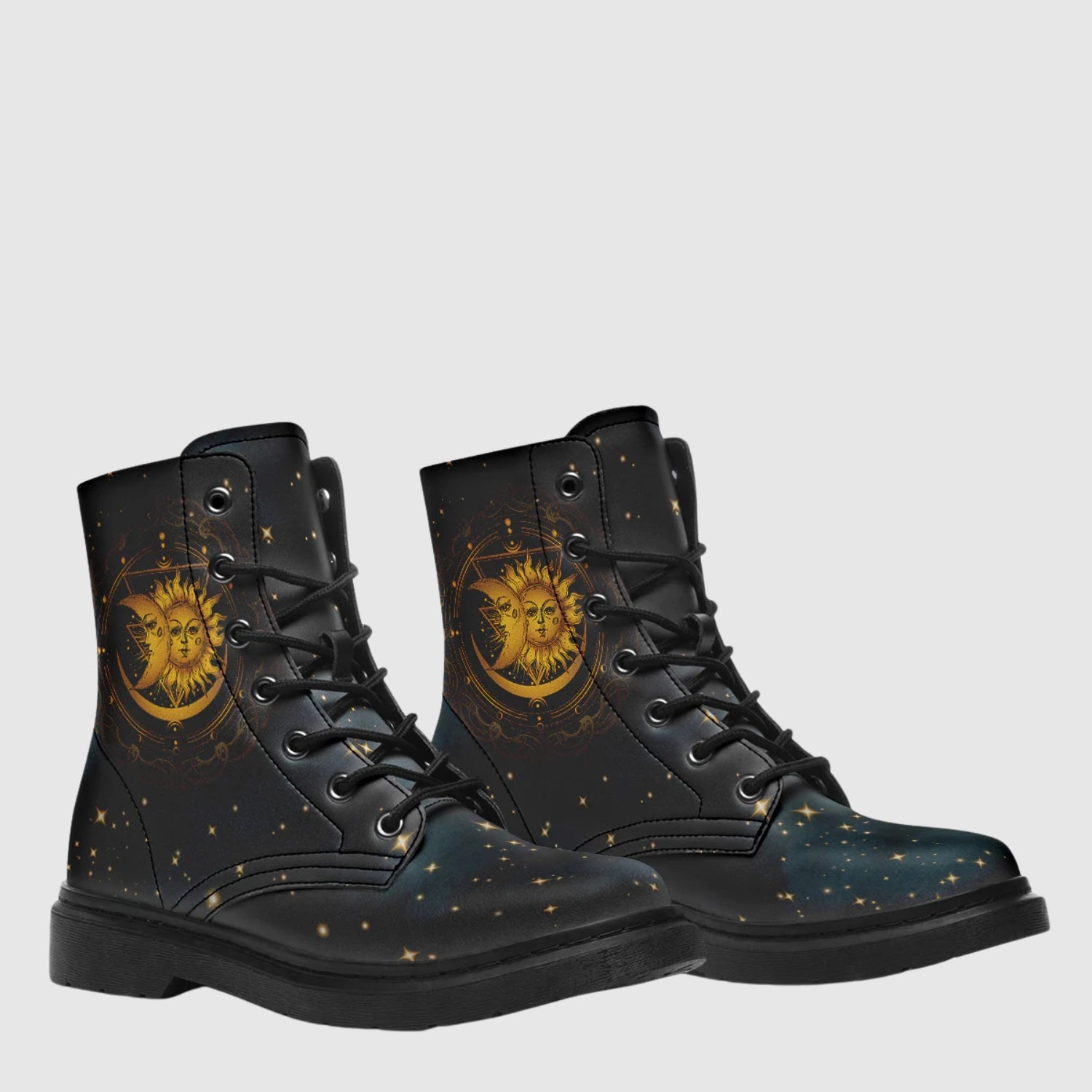 Sun, Moon, and Stars Combat Boots | Celestial Vegan Leather Festival ...