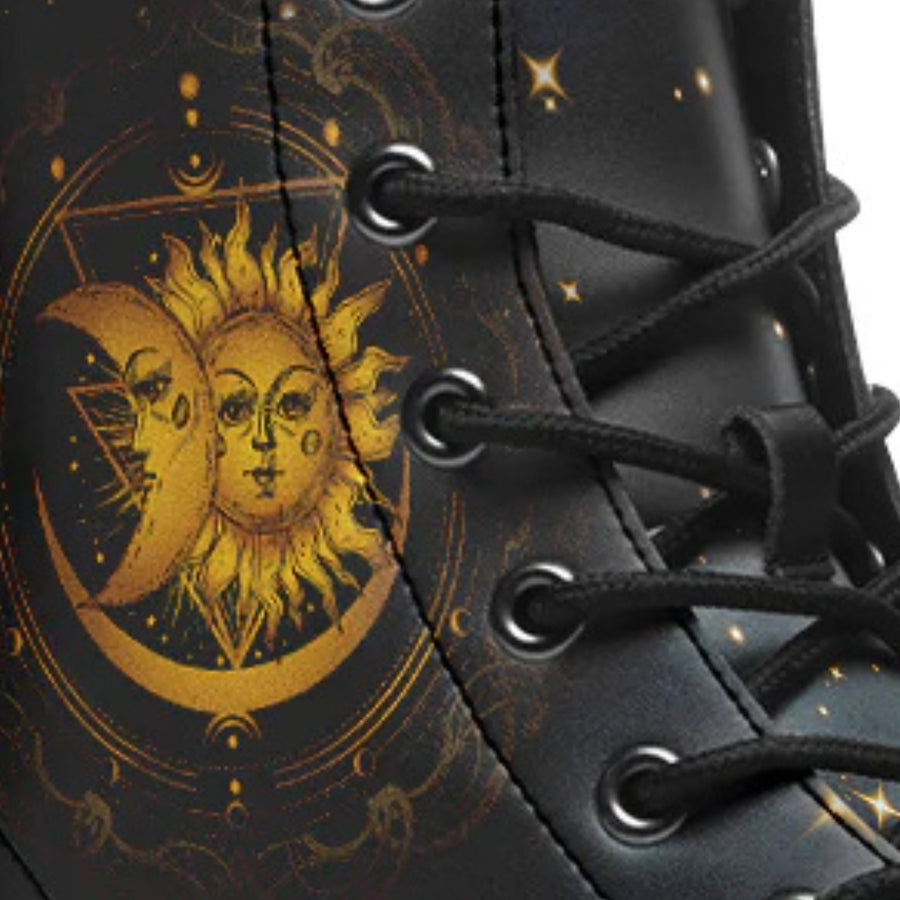 Sun, Moon, and Stars Combat Boots | Celestial Vegan Leather Festival ...