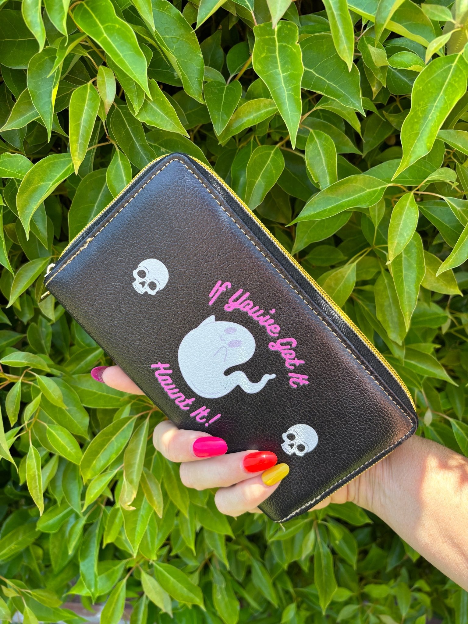 Haunt It Vegan Ghost Wallet | Goth Halloween Zipper Wallet – The Pagan ...