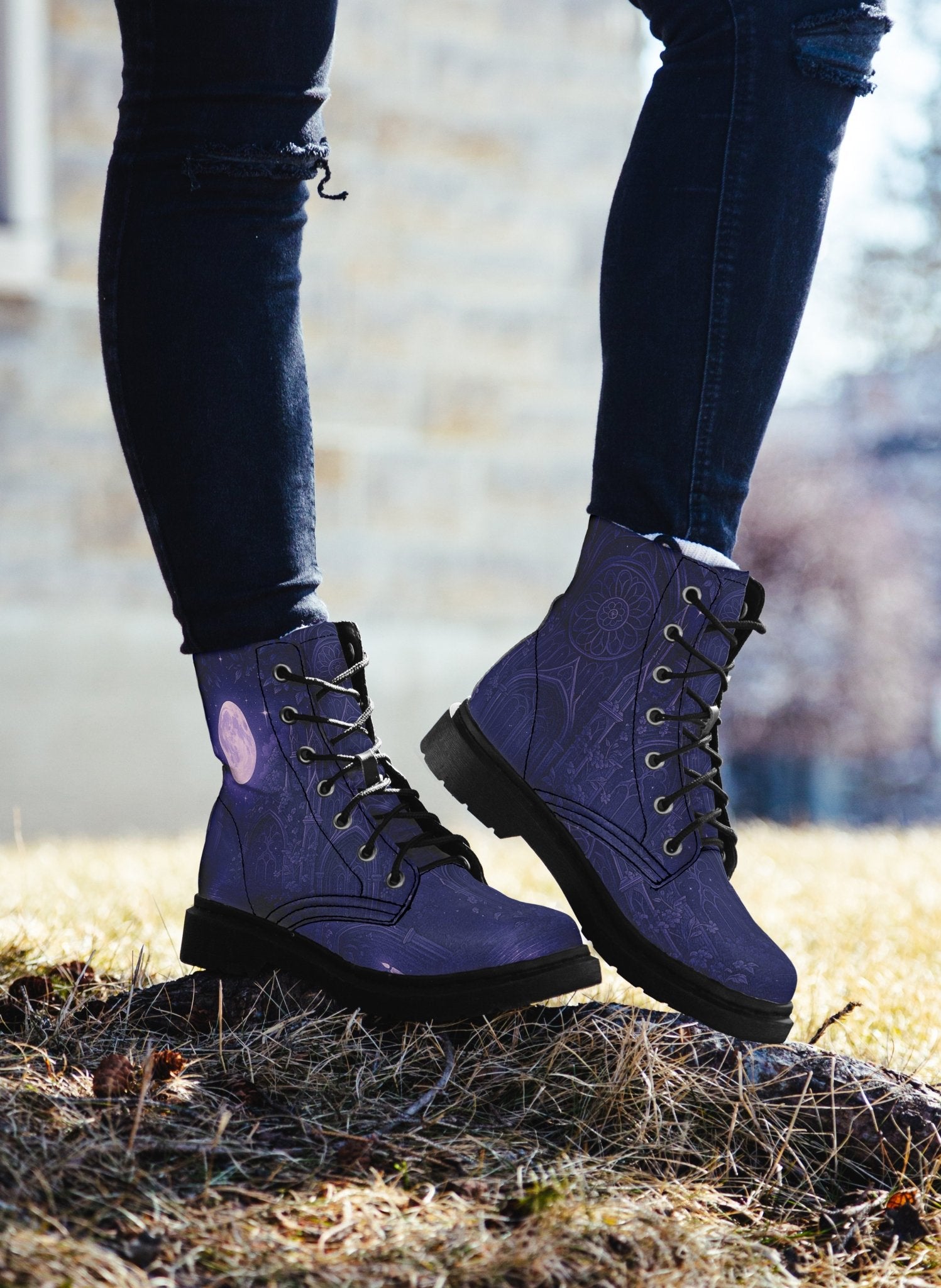 Full Moon Cathedral Combat Boots – Gothic Moon Lace-Up Boots – The ...